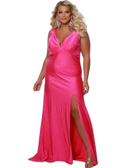 SYDNEY'S CLOSET Fitted Empire Waist V-neck Gown - Fuchsia