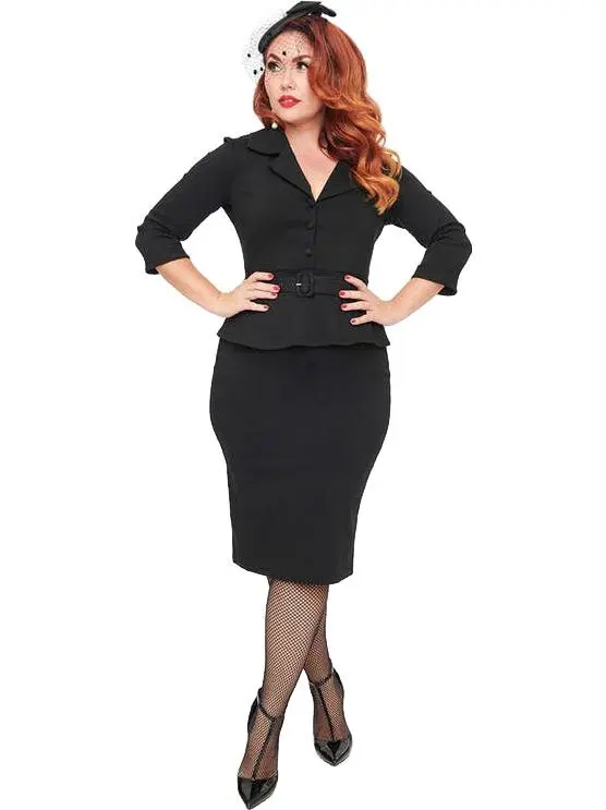 Unique Vintage Peplum Pencil Dress - Black