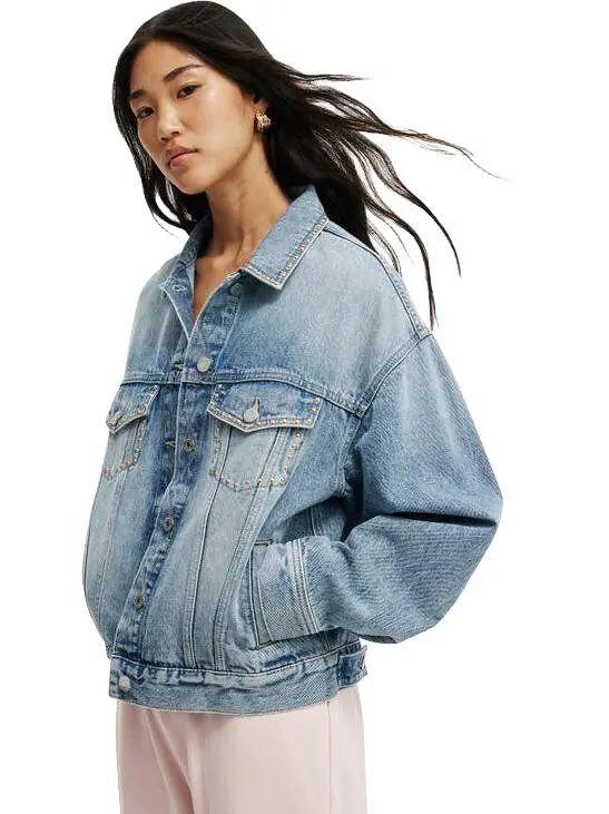 COTTON ON Original Denim Jacket - Saltwater Blue Stud