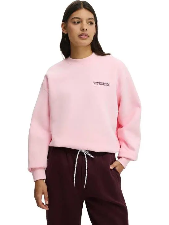 Cotton:on Active Plush Graphic Crew Sweatshirt - Cherry Dream Bw Club