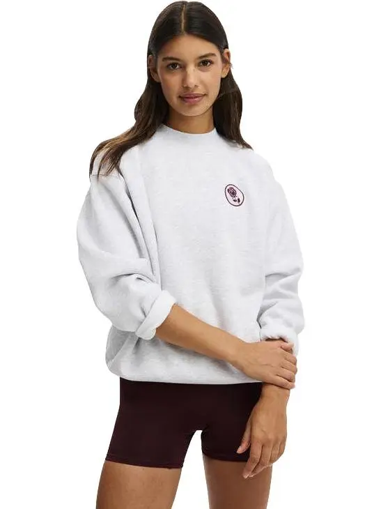 Cotton:on Active Plush Graphic Crew Sweatshirt - Cloudy Grey Marle Bw Club