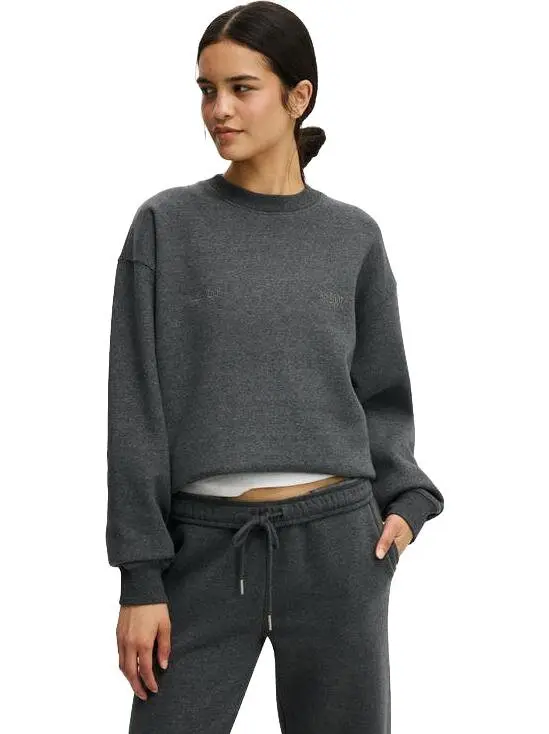 Cotton:on Active Plush Graphic Crew Sweatshirt - Dark Grey Marle Wellness