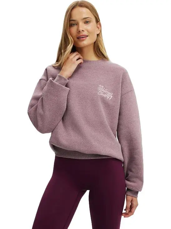 Cotton:on Active Plush Graphic Crew Sweatshirt - Pickled Beet Marle With Love