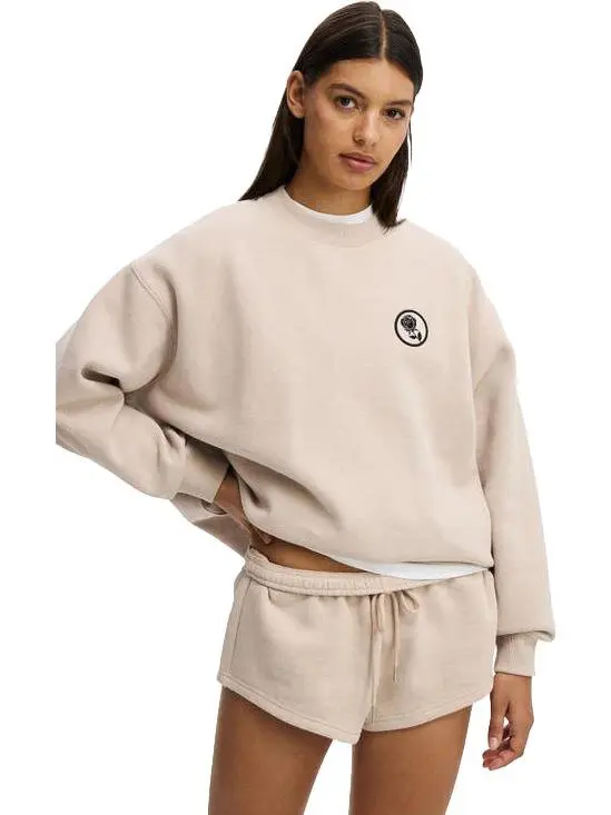Cotton:on Active Plush Graphic Crew Sweatshirt - Sesame Marle Bw Club