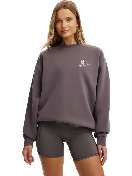 Cotton:on Active Plush Graphic Crew Sweatshirt - Violet Grey With Love