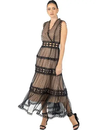 AKALIA Serena Lace Maxi Dress - Black