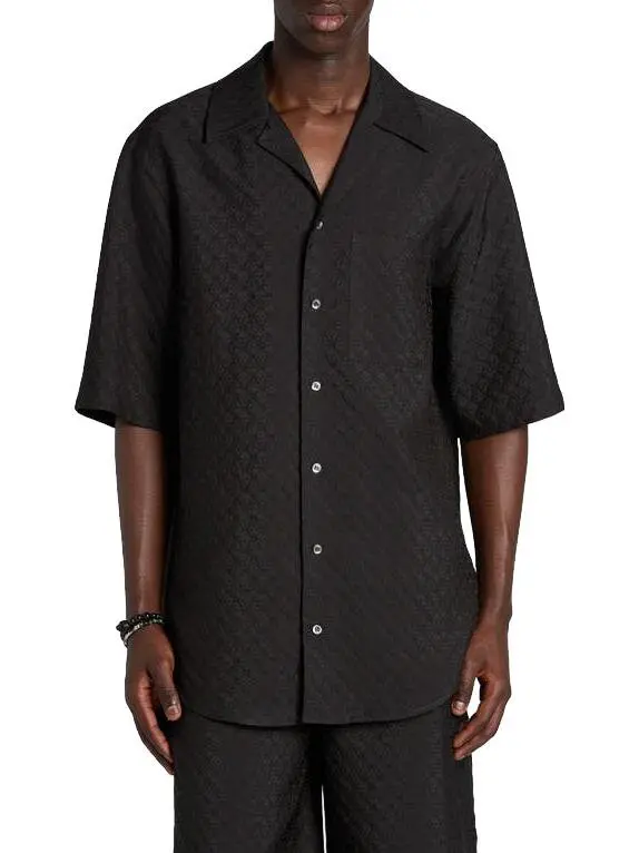 Alexander McQueen Skull Jacquard Satin Camp Shirt - Black/ Black