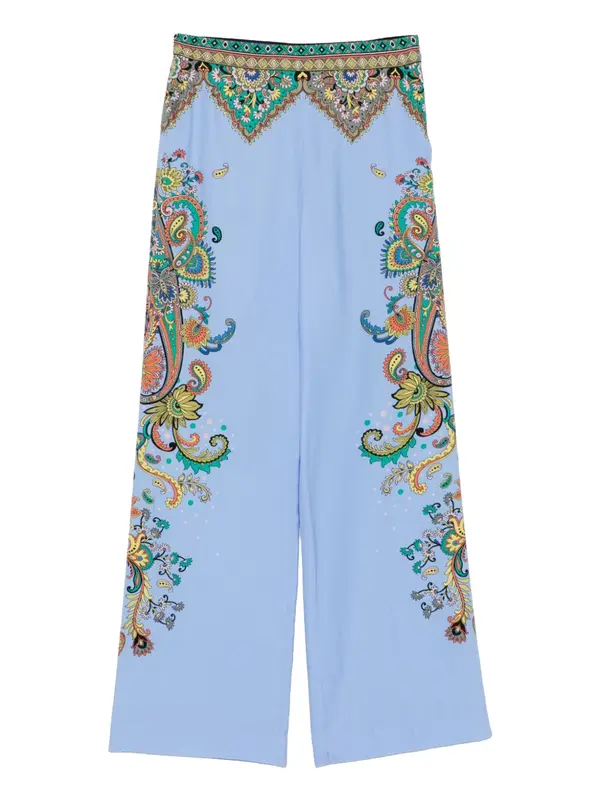 Etro Floral Silk Trousers - Blue
