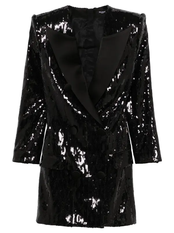 Balmain Sequinned Mini Dress - Black