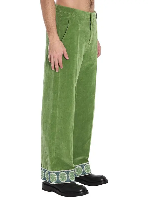 Valentino Garavani Velvet Trousers With Jacquard Hems - Green