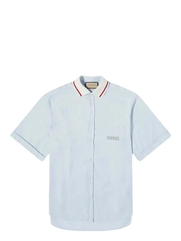 Gucci Pique Collar Logo Short Sleeve Shirt - Light Blue