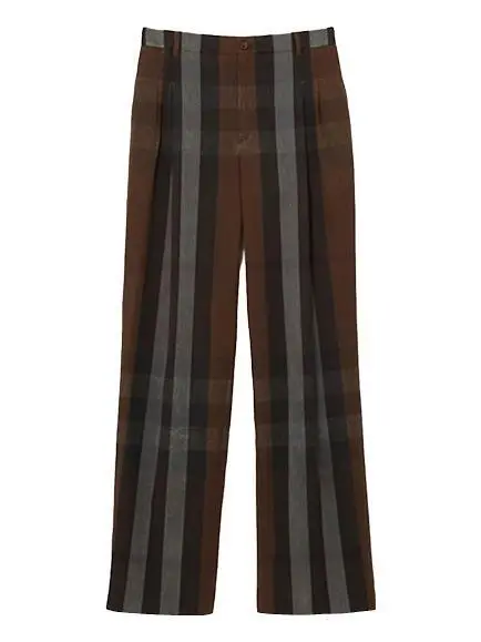 Burberry Check Wide Leg Trousers - Grey/brown