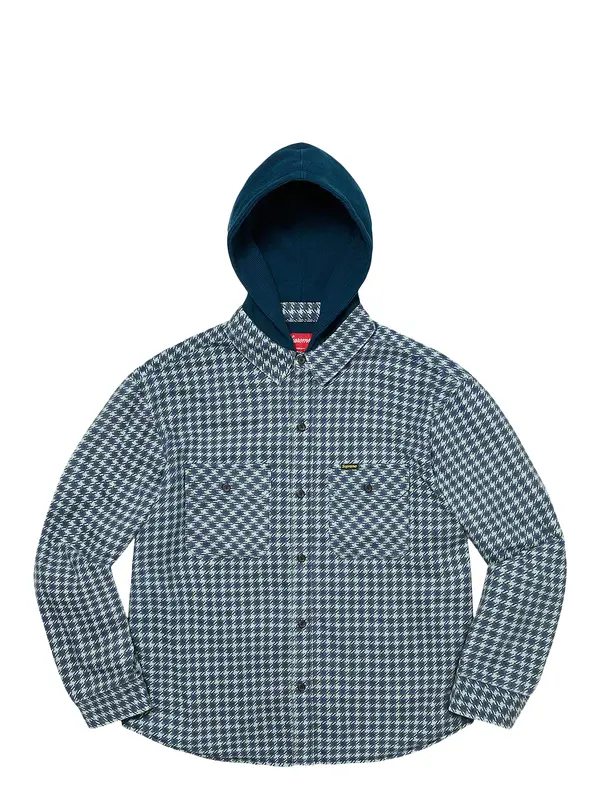 Supreme Houndstooth Flannel Hooded Shirt 'light Navy - Blue