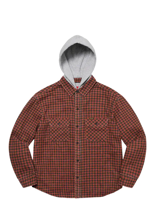 Supreme Houndstooth Flannel Hooded Shirt - Red