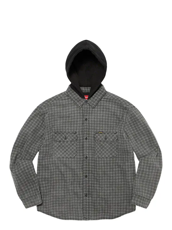 Supreme Houndstooth Flannel Hooded Shirt - Black