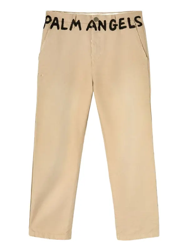 Palm Angels Seasonal Logo Pants 'beige/black - Cream