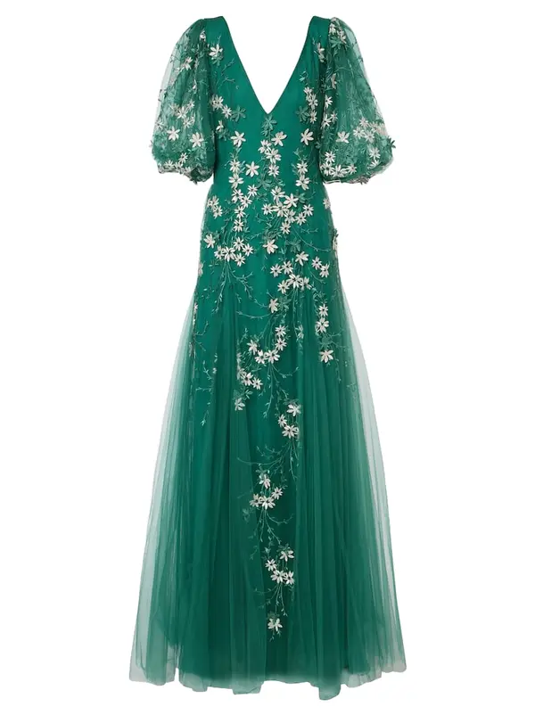 Costarellos Floral-appliqué Gown - Green