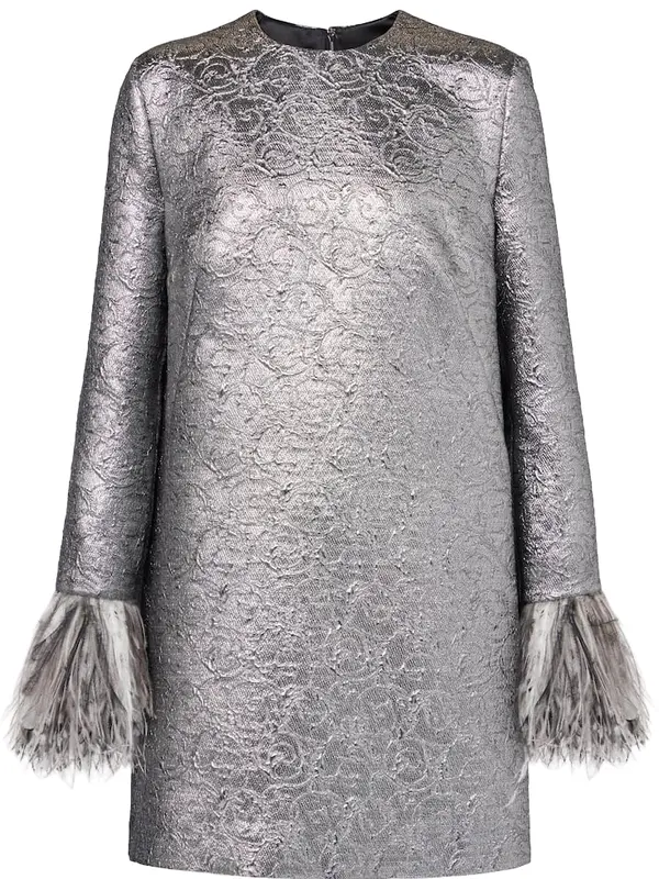 Dolce & Gabbana Feather-trimmed Lamé Minidress - Silver