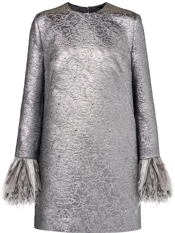 Dolce & Gabbana Feather-trimmed Lamé Minidress - Silver