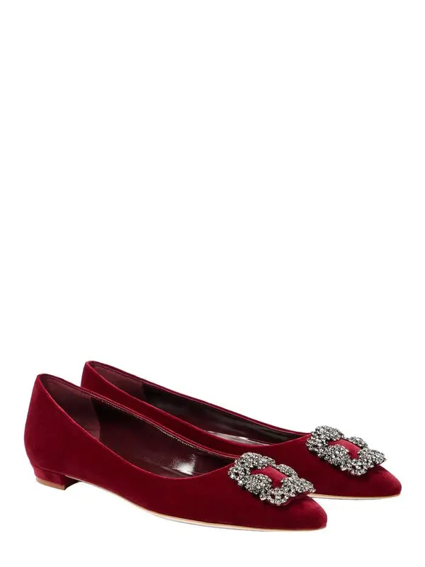Manolo Blahnik Hangisi Embellished Velvet Ballet Flats - Red