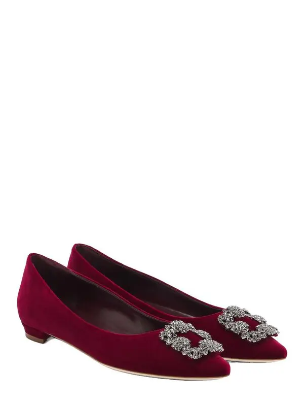 Manolo Blahnik Hangisi Embellished Velvet Ballet Flats - Red