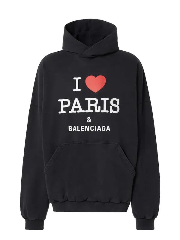 Balenciaga I Love Paris Faded Hoodie - Black