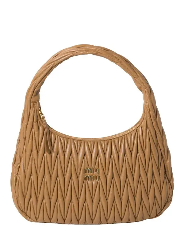 Miu Miu Wander Matelassé Nappa Leather Hobo Bag - Caramel