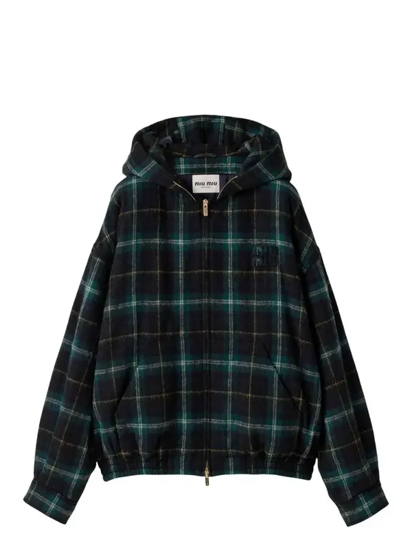 Miu Miu Plaid Hooded Jacket - Navy