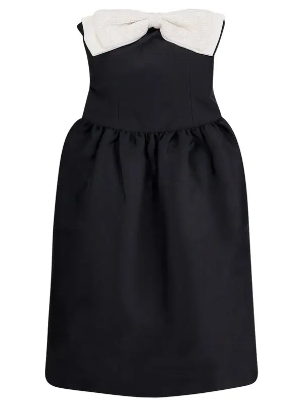 SELF-PORTRAIT Taffeta Décolleté Dress With Maxi Bow - Black