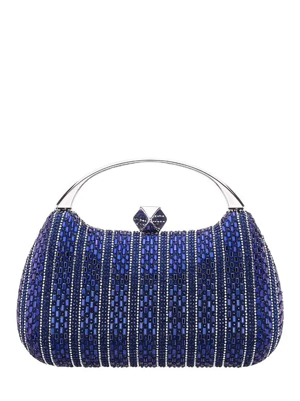 Aqua Crystal Minaudiere Clutch - Navy