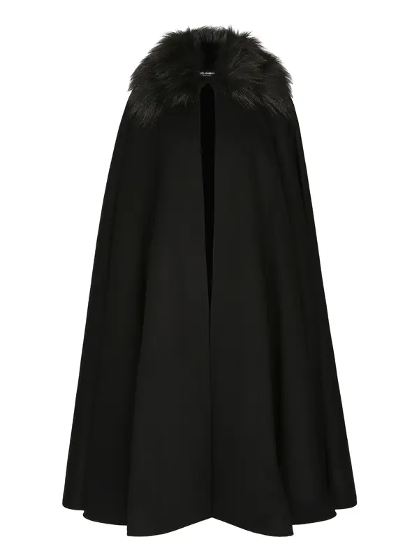 Dolce & Gabbana Wool And Cashmere Cape With Faux Fur Collar - Black
