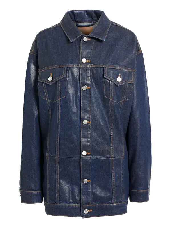 EB DENIM Webster Coated Denim Mini Shirt Dress - Dark Denim