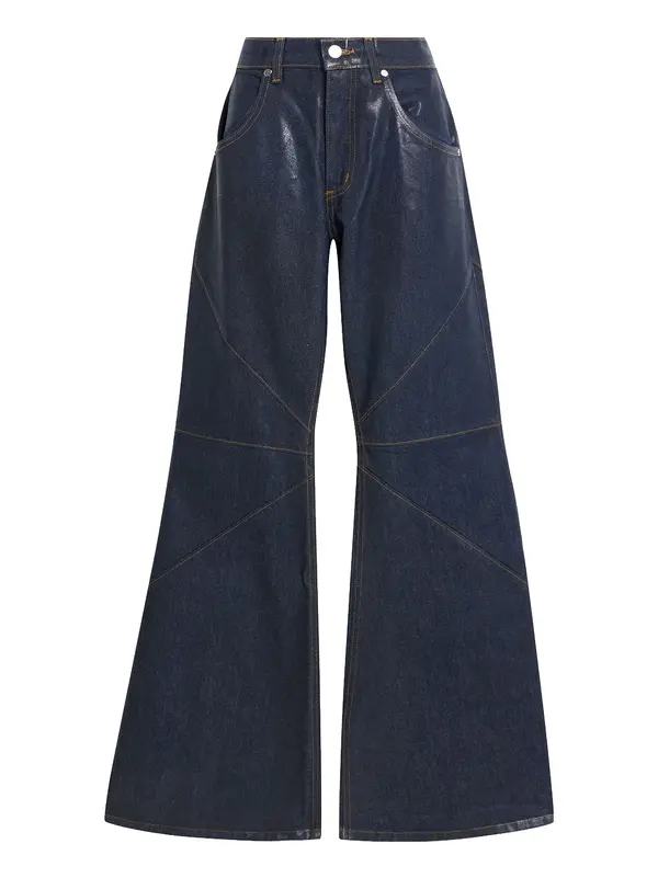 EB DENIM Bowie Coated Mid-rise Wide-leg Jeans - Dark Denim