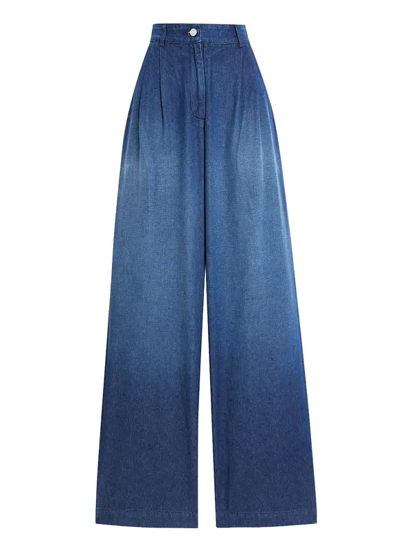 EB DENIM Swan Pleated High-rise Wide-leg Jeans - Dark Denim
