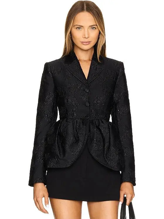 ROTATE BY BIRGER CHRISTENSEN Jacquard Draped Blazer - Black