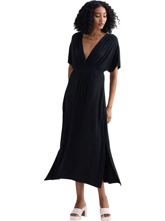 REISTOR Flowy A-line Maxi Dress With Slits - Black