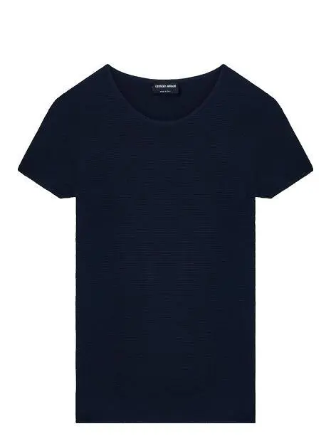 Giorgio Armani Links-stitch Viscose Short-sleeved Jumper - Blue / Navy