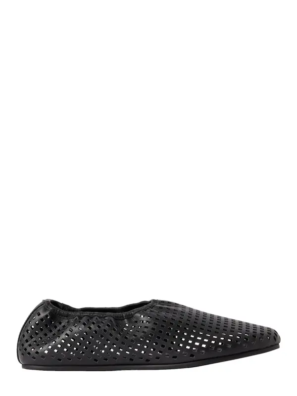 ST. AGNI Perforated Leather Ballet Flats - Black