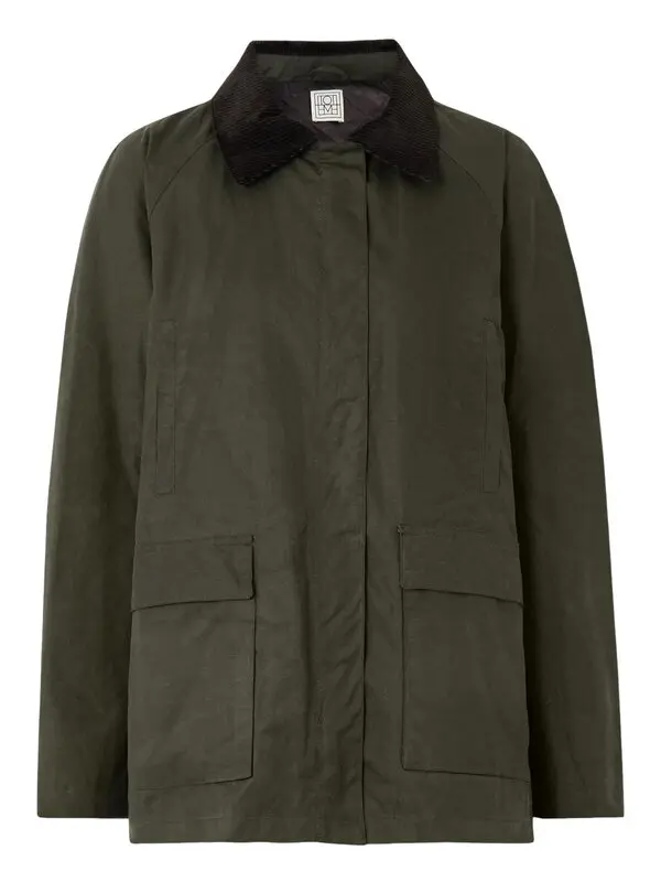 TOTEME Oversized Corduroy-trimmed Organic Cotton Jacket - Green