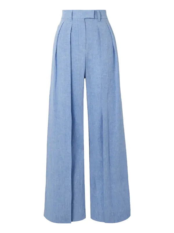 Brunello Cucinelli Pleated Linen-blend Wide-leg Pants - Blue
