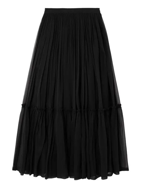 Saint Laurent Tiered Gathered Silk-chiffon Maxi Skirt - Black