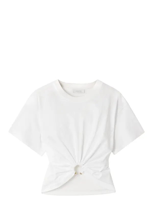Rabanne Cropped Embellished Cotton-jersey T-shirt - White