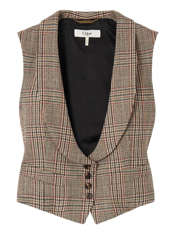 Chloé Checked Wool-blend Vest - Brown