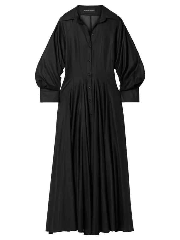 Brandon Maxwell The Virginia Gathered Cotton-voile Midi Shirt Dress - Black