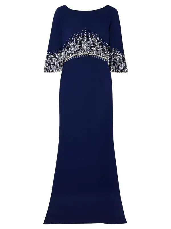 Jenny Packham Electra Embellished Crepe Gown - Blue