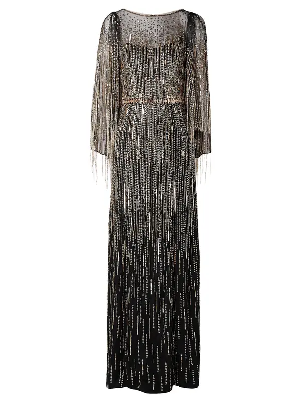 Jenny Packham Rhapsody Fringed Embellished Gown - Black