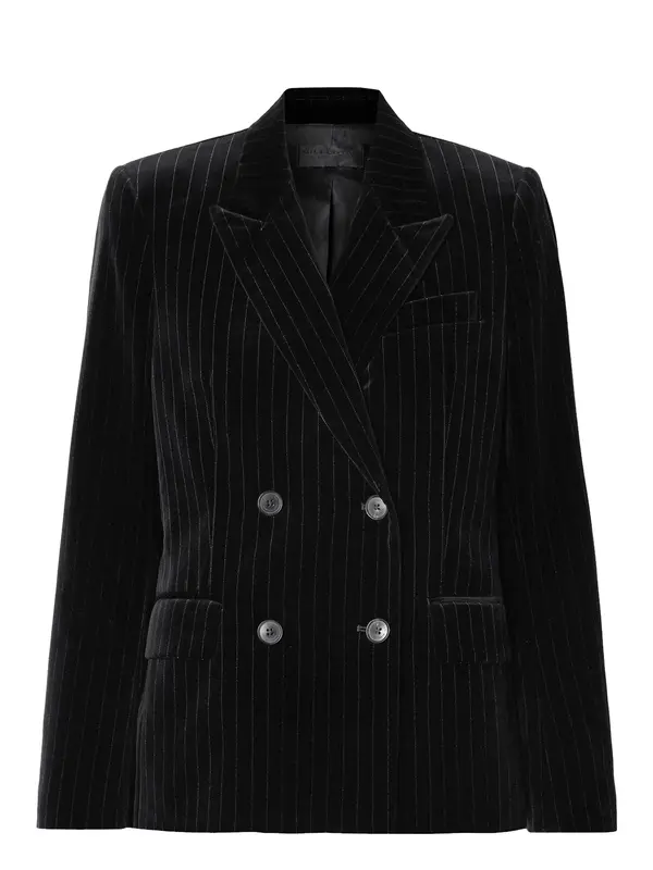 NILI LOTAN Veda Double-breasted Cotton-velvet Blazer With Metallic Stripes - Black