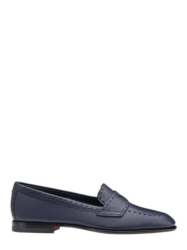 Santoni Marlene Leather Penny Loafers - Navy