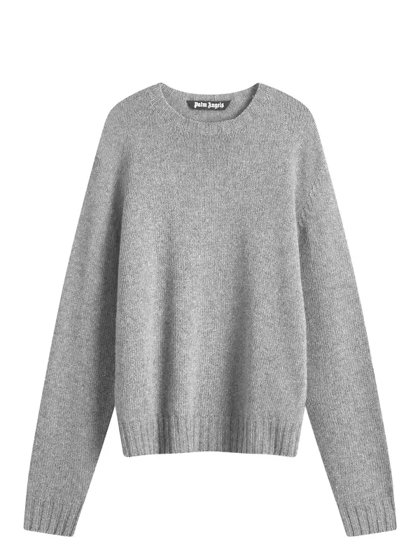 Palm Angels Curved Logo Melange Crew Knit - Grey