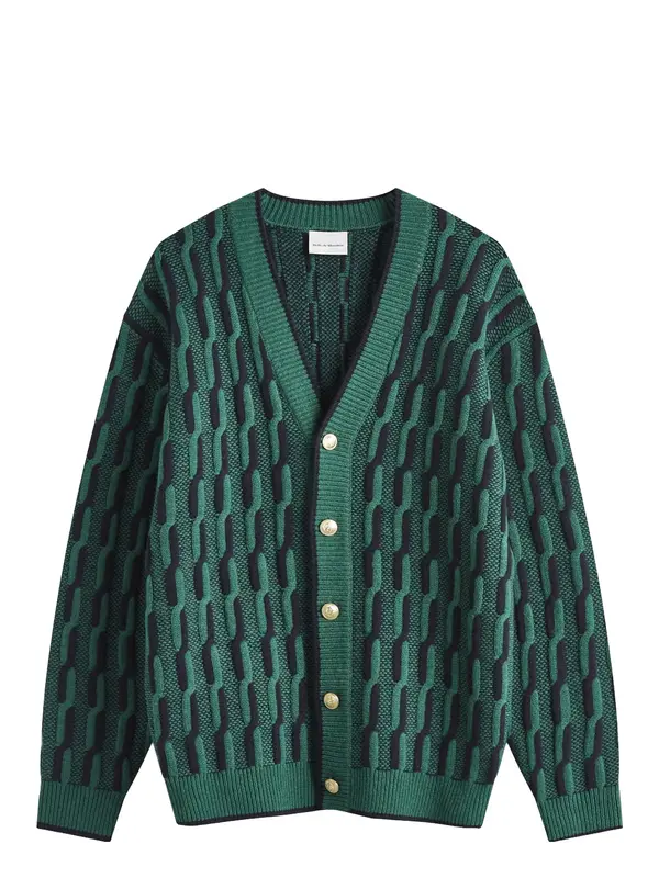 Drole De Monsieur Geometric Jacquard Cardigan - Dark Green